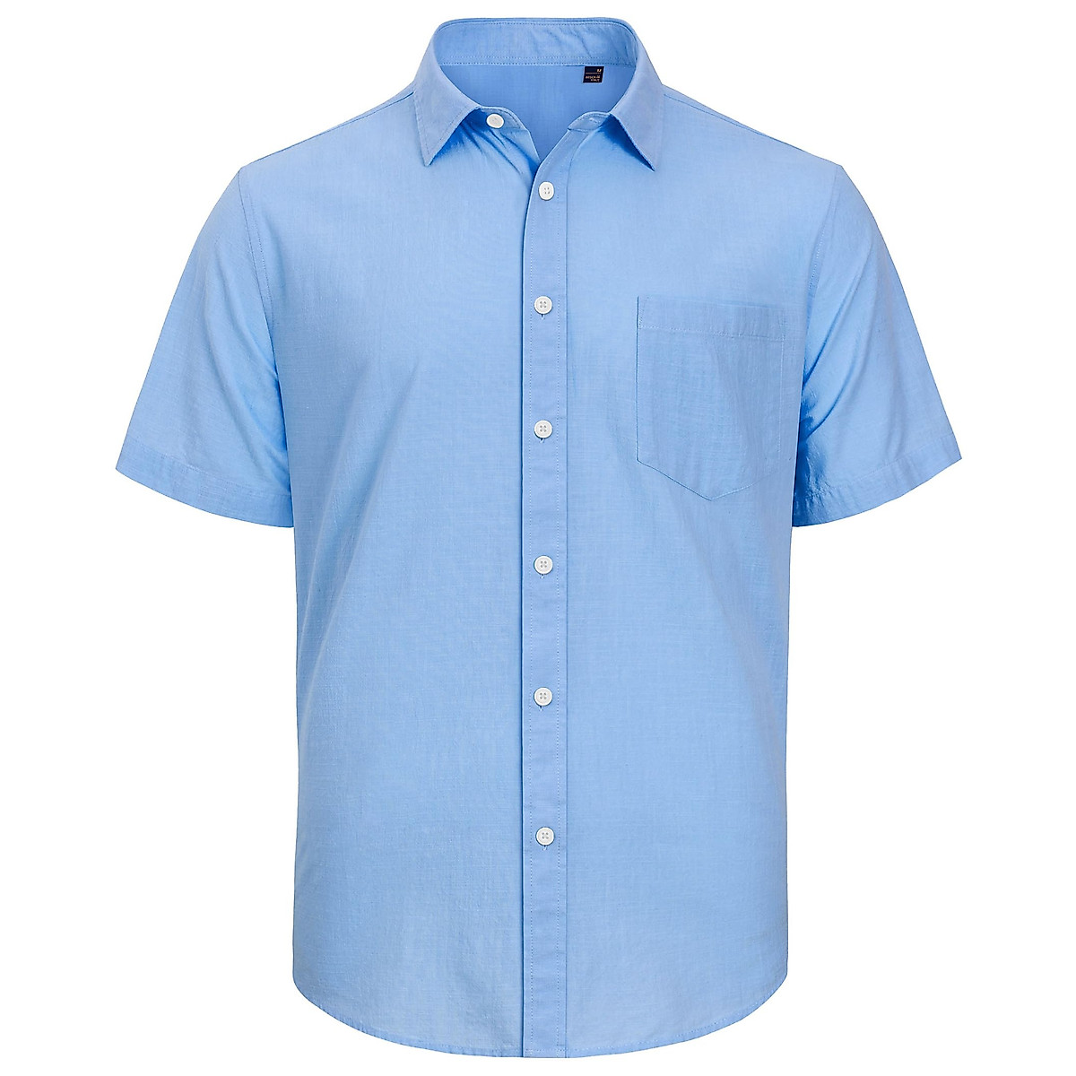 J.VER Men's Short Sleeve Linen Cotton Shirts Casual Button Down Shirt Summer Beach Tops with Pocket Light Blue X-Large