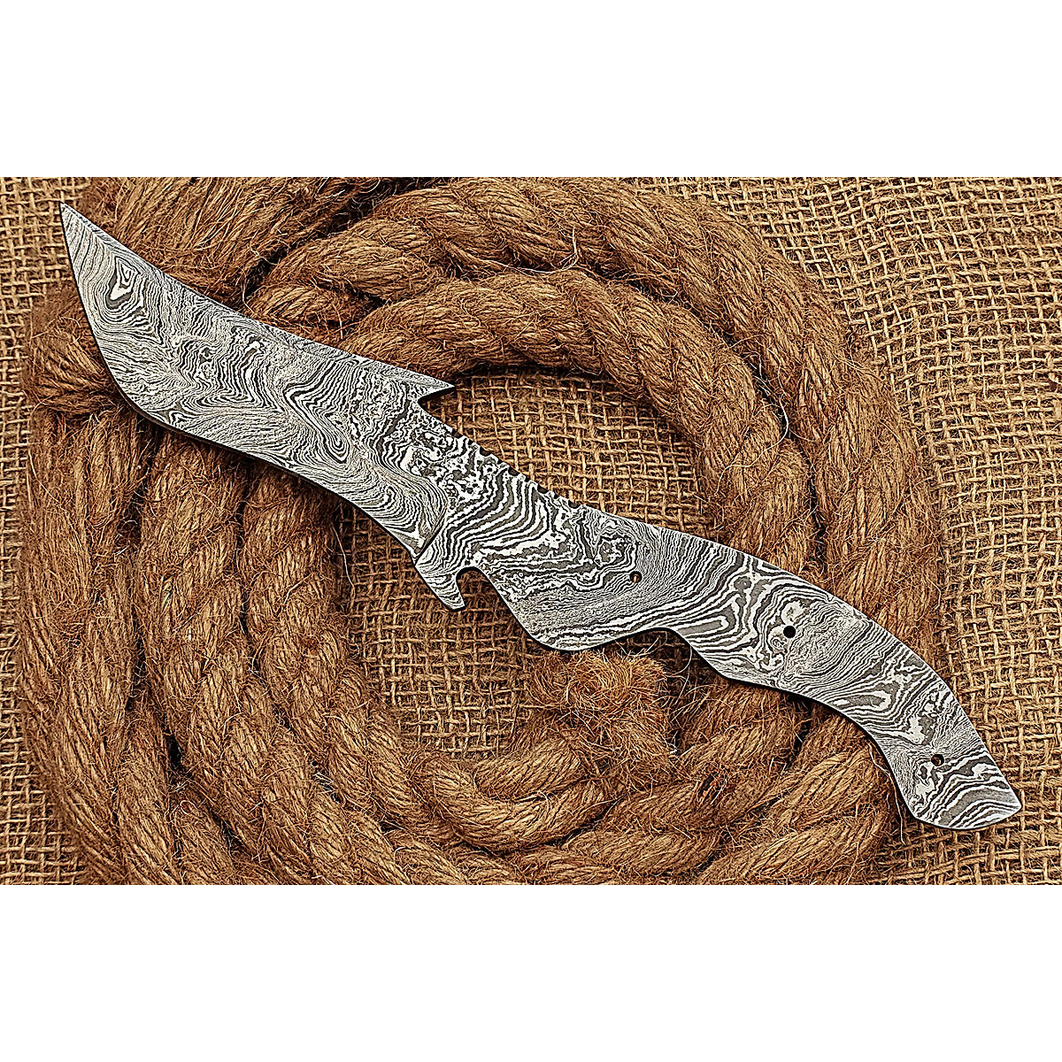 HUNTEX Custom Handmade Hand-Forged Twist Pattern Damascus Steel 10.5 Inch Long Full Tang Razor Sharp Camping Hunting DIY Blank Blade Gut Hook Knife for Knife Making