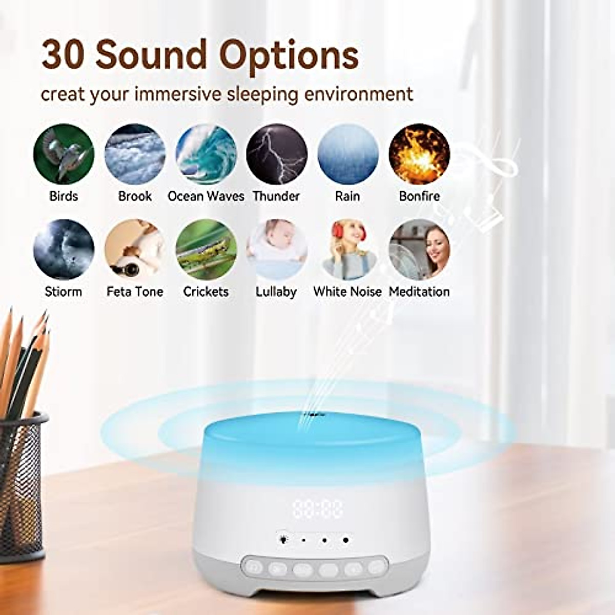 Vtechvat Sound Machine Baby Sound Machine for Sleeping, White Noise Machine with App Control 7 Color Night Light 30 Soothing Sounds Adjustable Volume and Brightness Noise Machine for Baby Adults Kids