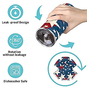 Honeybaby Patriotic Stars Coffee Tumbler 20 oz with Straw & Lid Leak Proof Tumbler Reusable Stainless Steel Tumblers Insulated Water Bottles Gifts for Women Men