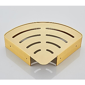 Brushed Gold Bathroom Corner Shelf Wall Mount Shower Organizer Shampoo Holder with Hooks,Adhesive or Drilling