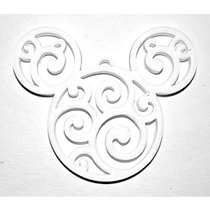 Themed Magical Mouse Head Ears Swirl Design Cartoon Character Hanging Ornament Holiday Christmas Decor 3D Printed Made in USA PR2235 (White)