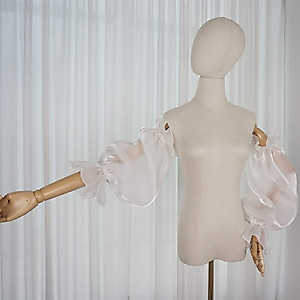 Detachable Sleeve for Wedding Dress Spandex Cuff Silky Organza Puff Sleeve Ivory