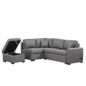 Bellemave Sectional Sleeper Sofa Pull Out Couch with Storage & USB Charging L Shaped Convertible Sofa Bed with Ottoman Pull Out Sofa Bed for Living Room Apartment, Dark Gray