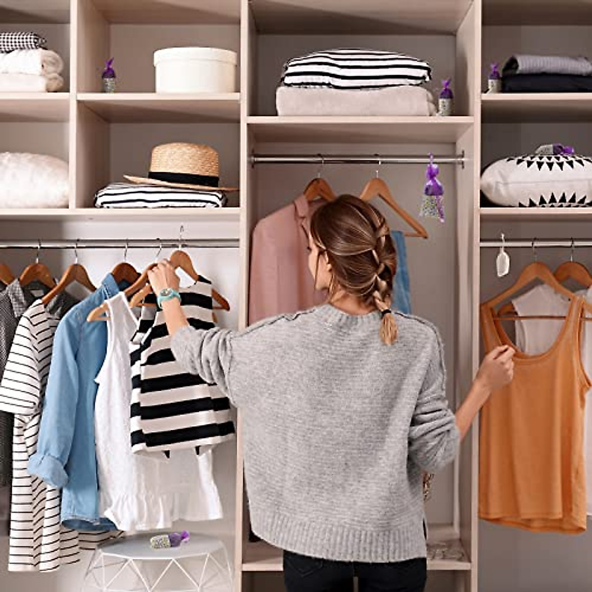 Lavender Sachet and Cedar Bags 22 Pcs - GOGOUP Natural Air Freshener Fragrance for Home Car Drawers Closets Clothes Storage 5A Dried Lavendar Flowers and Cedar Chips with Long-Lasting