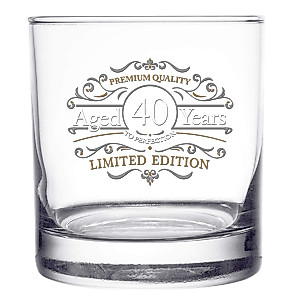 Vintage Edition Birthday Whiskey Scotch Glass (40th Anniversary) 11 oz- Vintage Happy Birthday Old Fashioned Whiskey Glasses for 40 Year Old- Classic Lowball Rocks Glass- Birthday, Reunion Gift