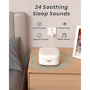 White Noise Machine, elesories Sound Machine Sleep Therapy Soother for Adults Baby Kids Sleeping, 24 Soothing Sounds Including White Noise/Fan Sounds/Nature Sounds/Lullaby for Nursery Office