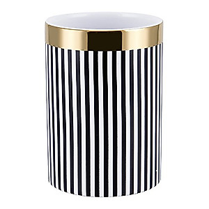 Allure Home Creation Derby 3-Piece Ceramic Bathroom Accessory Set Black & White with Metallic Gold Finish