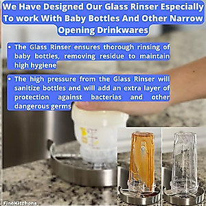 2023 NEW Imporved FineKitchens Glass Rinser for Kitchen Sink Matte Black – Sink Glass Cleaner for Cups, Bottles, Glasses - Durable SS304 Stainless Steel Build 7 Jet Glass Sprayer Washer for Cleaning