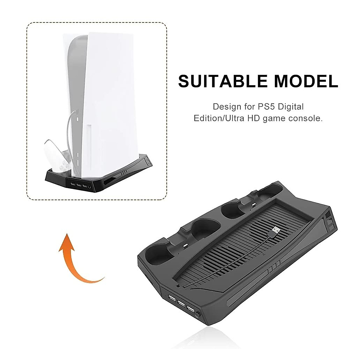 Charging Stand with Cooling Fan 3 USB Hub Charger Port Cooler Handle Charger for PS5 Game Accessories