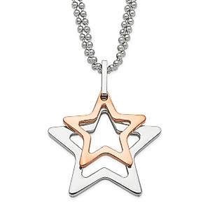 Chisel Stainless Steel Rose IP-plated Stars Pendant 22in Necklace 22"