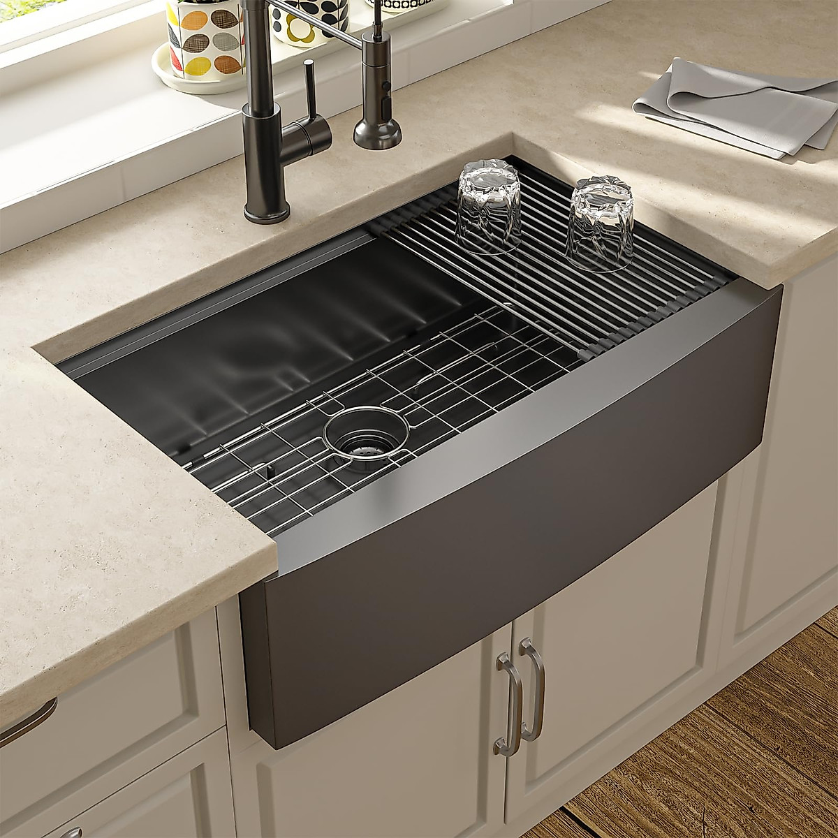 33 Farm Sink Black Stainless Steel - Lordear 33 inch Farmhouse Kitchen Sink Black Apron Front Single Bowl Workstation Kitchen Sink Gunmetal Black 16-Gauge Stainless Steel Single Bowl Farm Sinks