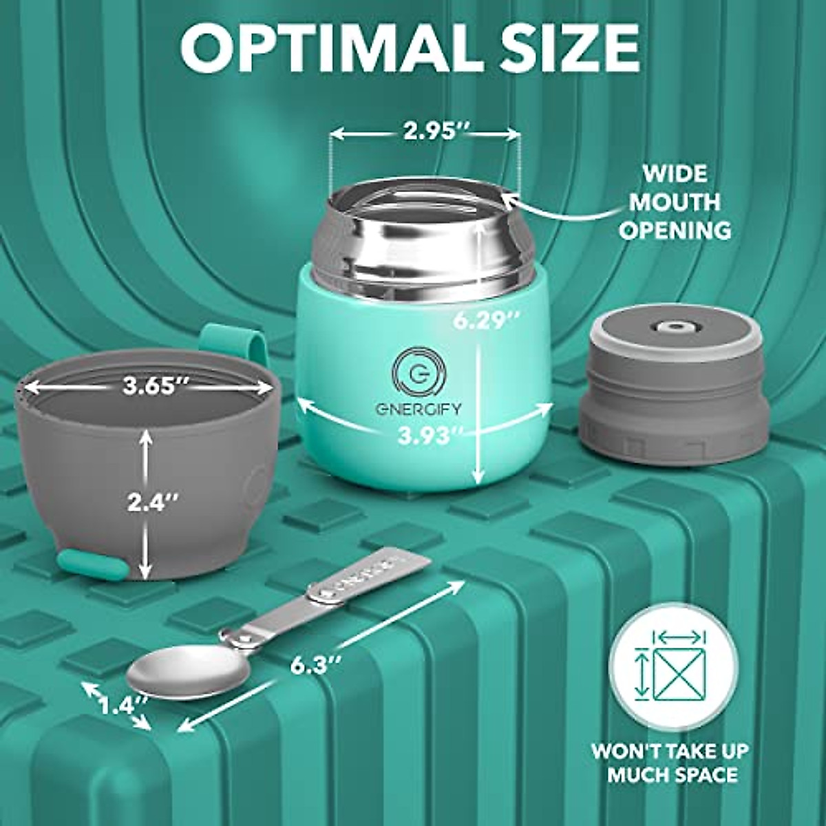 ENERGIFY Vacuum Insulated Food Jar. 17oz Thermos Includes Folding Spoon and Cup. Hot & Cold Drinks, Lunch Container For Kids and Adults. Made of Premium BPA-Free Stainless Steel, Leak Proof, Blue