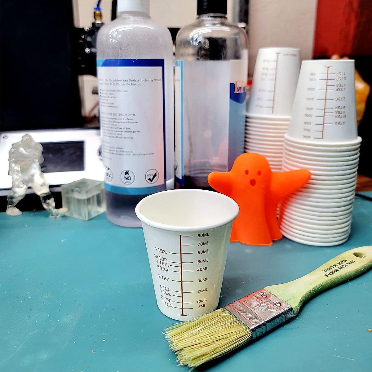 50 3oz Coated Paper Graduated Cups for Mixing Paint, Stain, Epoxy, Resin by NetSellsIt; Disposable, Recyleable, from Renewable Resource Bamboo, Wax Coated