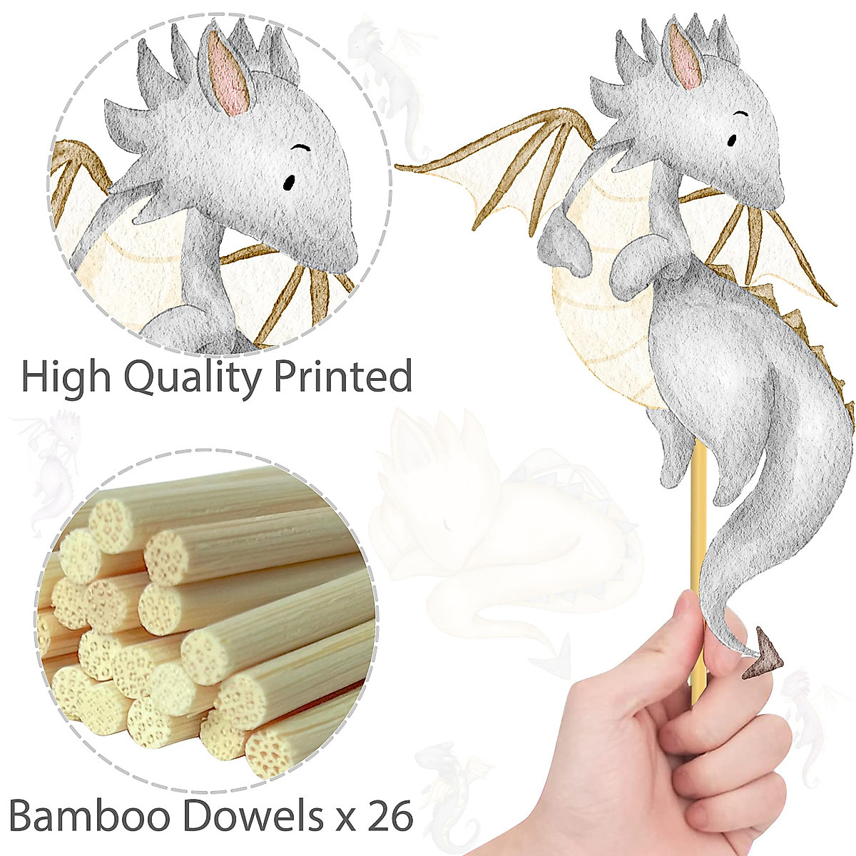 28pcs Dragon Centerpieces Sticks for Table Dragon Birthday Party Decorations Dragon Baby Shower Decorations for Baby Dragon Theme Party Supplies