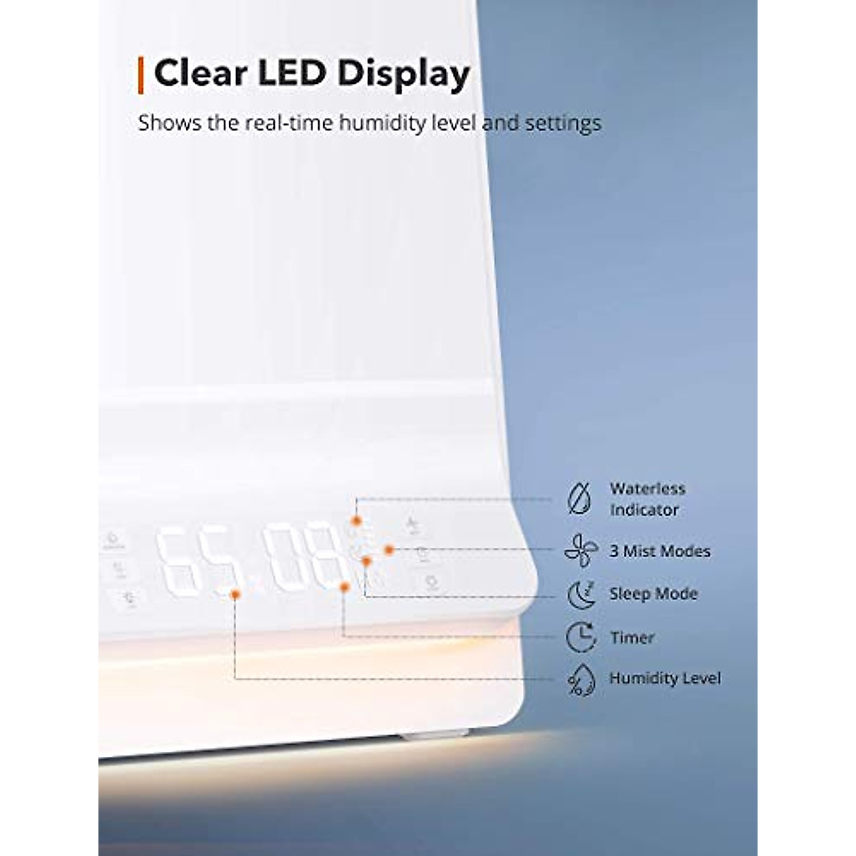 Humidifiers for Bedroom, 6L Ultrasonic Cool Mist Humidifier with Humidistat, LED Display, Wide Opening, Easy to Clean & Fill, Sleep Mode, Long Working Time, Air Humidifier for Bedroom Large room (White)