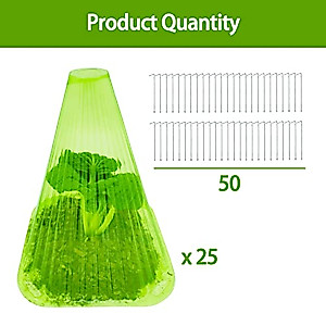 25 Pack Garden Cloches for Plants - Reusable Plant Bell Cover Outdoor with 50 Tent Stakes Protect Plants from Birds, Squirrels, Frost, Hail. (Green)