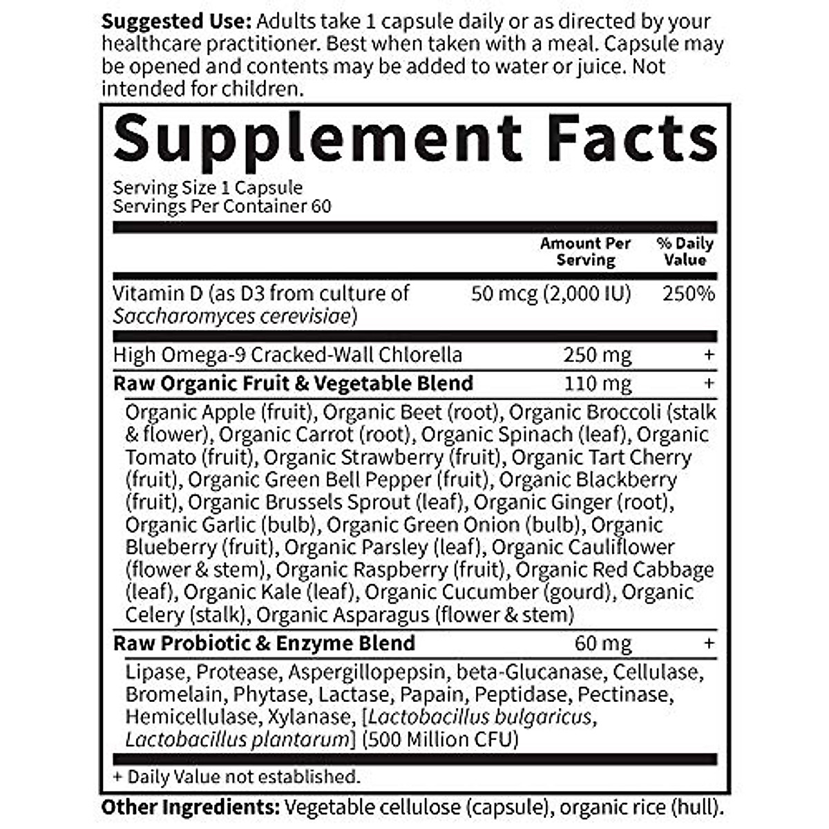 Garden of Life Vitamin D, Vitamin Code Raw D3, Vitamin D 2,000 IU, Raw Whole Food Vitamin D Supplements with Chlorella, Fruit, Veggies & Probiotics for Bone & Immune Health, 60 Vegetarian Capsules