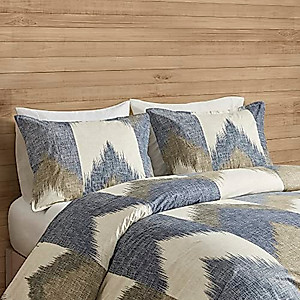 INK+IVY King Size Comforter Set, Cozy Cotton Comforter, All Season, Lightweight Comforter King Bed Set with 2 Matching Shams, Modern Cabin Lodge Ikat Chevron Design, Navy King/Cal King 3 Piece