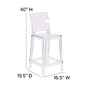 Flash Furniture 4 Pack Ghost Counter Stool with Square Back in Transparent Crystal