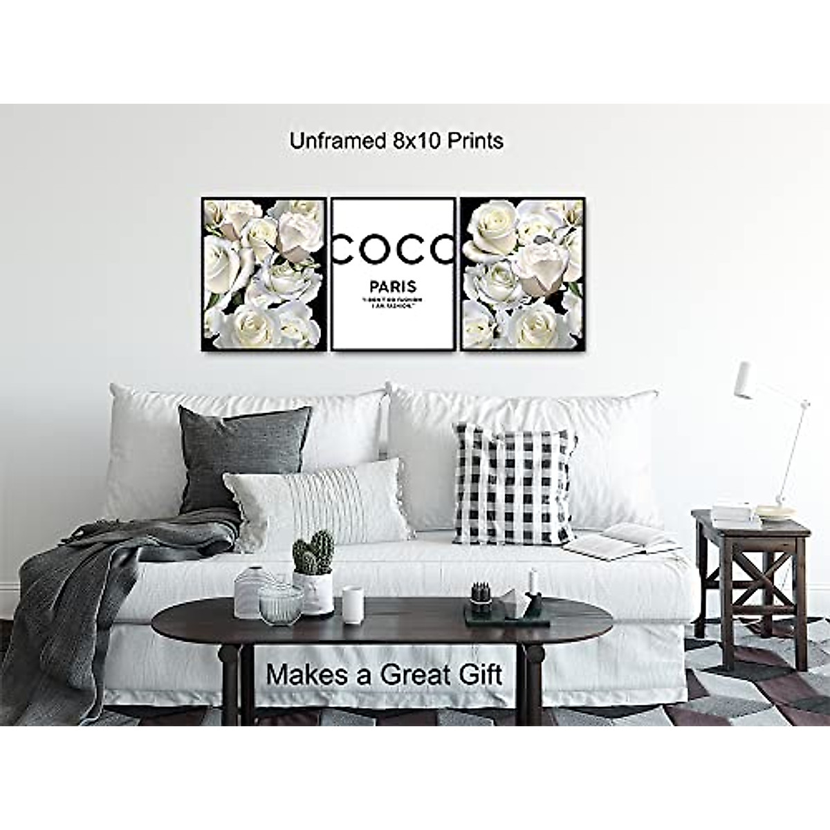 Fashion Quotes Set - Chic Modern Fashion design Home Decor for Bedroom, Living room, Bathroom, Office - Glam Wall Art Decor - Luxury Gift for Woman - Elegant White Roses - Designer Art print Set
