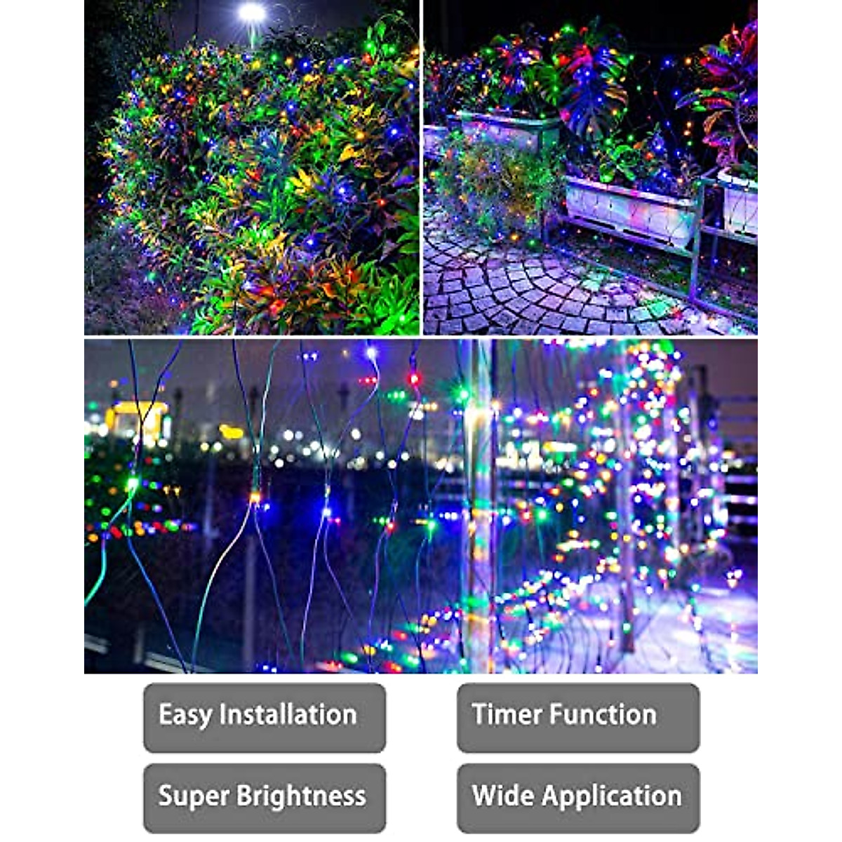 Flacchi Multicolor Net Lights, 6 ft x 4 ft 160 LED 8 Modes Low Voltage Mesh Net Lights Connectable Green Wire String Lights for Christmas Trees, Bushes, Wedding, Garden, Xmas Outdoor Decorations