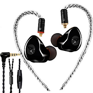 in-Ear Monitor Headphones in Ear Earbuds Earbuds Wired Earphone Dual Drivers Headphone with MMCX Detachable Cables,Noise-Isolating Earbud for Musicians Sweatproof Headphone (Black, with Mic)