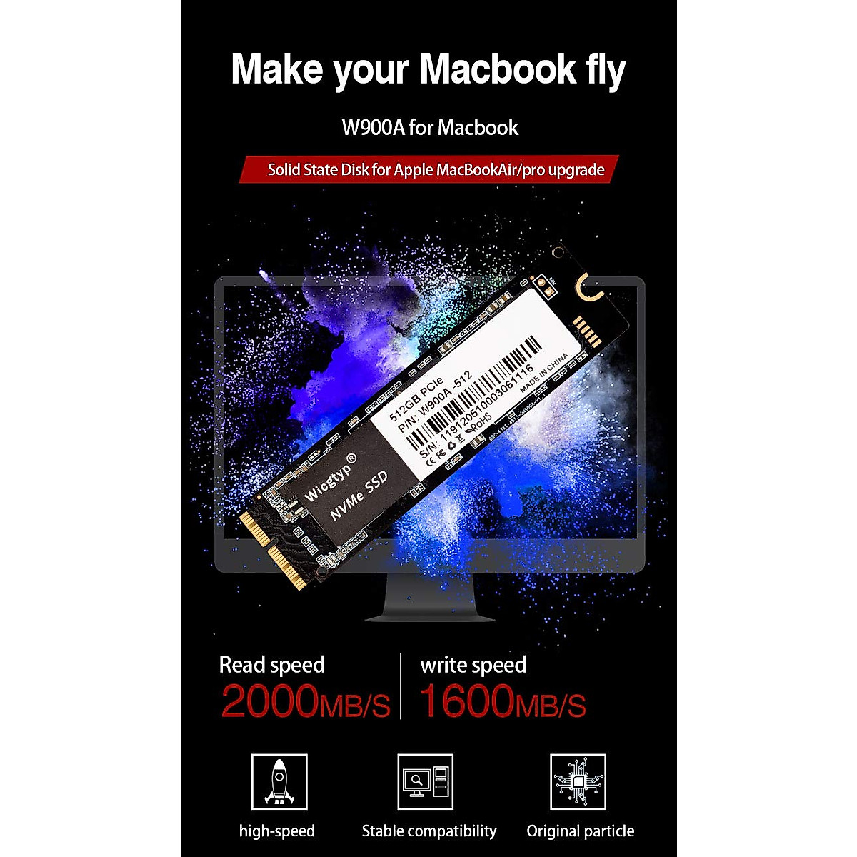 Wicgtyp 1TB M.2 SSD PCIe NVME for Mac SSD M2 NVMe SSD Hard Drive Gen3x4 SSD 1TB for MacBook Air/MacBook Pro