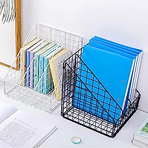 JIARI Desktop Office Bookends Document Files Holder Magazine File Holder Foldable 3-Slot Metal Organizer Holder Book Organizer (Black)