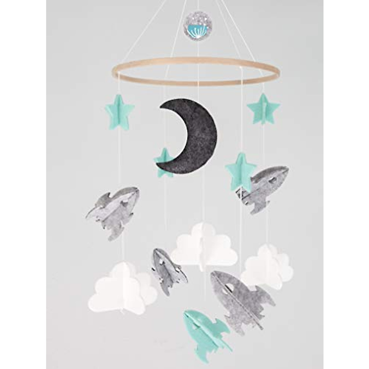 Baby Crib Mobile for Boys and Girls - Blue Baby Shower Gift Set Nursery Decor Starry Night Moon Star Cloud Rocket Space Unisex