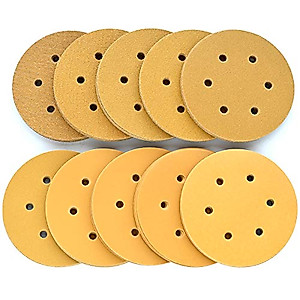 Aiyard 6-Inch 6-Hole Hook and Loop Sanding Discs, 60/80/100/120/150/220/320/400/600/800 Assorted Grits Sandpaper for Random Orbital Sander, 100-Pack