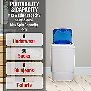 Deco Home Portable Washing Machine for Apartments, Dorms, and Tiny Homes with 8.8 lb Capacity, 250W Power, Wash and Low Agitation Spin Cycle, Includes Drainage Hose, ETL Certified