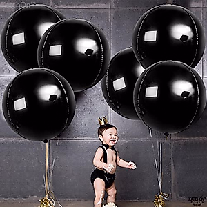 Big 22 Inch Gold Foil Balloons - Pack of 12, Gold Mylar Balloons | Black Mylar Balloons - 22 Inch, Pack of 12 | Round 4D Metallic Gold Balloons | Black Shiny Balloons for Black Birthday Decorations