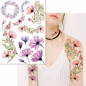 GLARYYEARS X-ray Flower Temporary Tattoo, 8-Pack Creative Realistic Flower Tattoos, Floral Design Variety Pack Fake Tattoo Stickers for Women Girls, Long-lasting Tattoos for Body Face Hand Arm