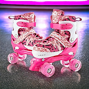 Think Gizmos Girls Roller Skates - Comfort Fit Adjustable Boot Size (1-4), Light Up Wheels, Super Smooth Rolling, Adjustable Straps, Suitable for Indoor and Outdoor Skating - Pink