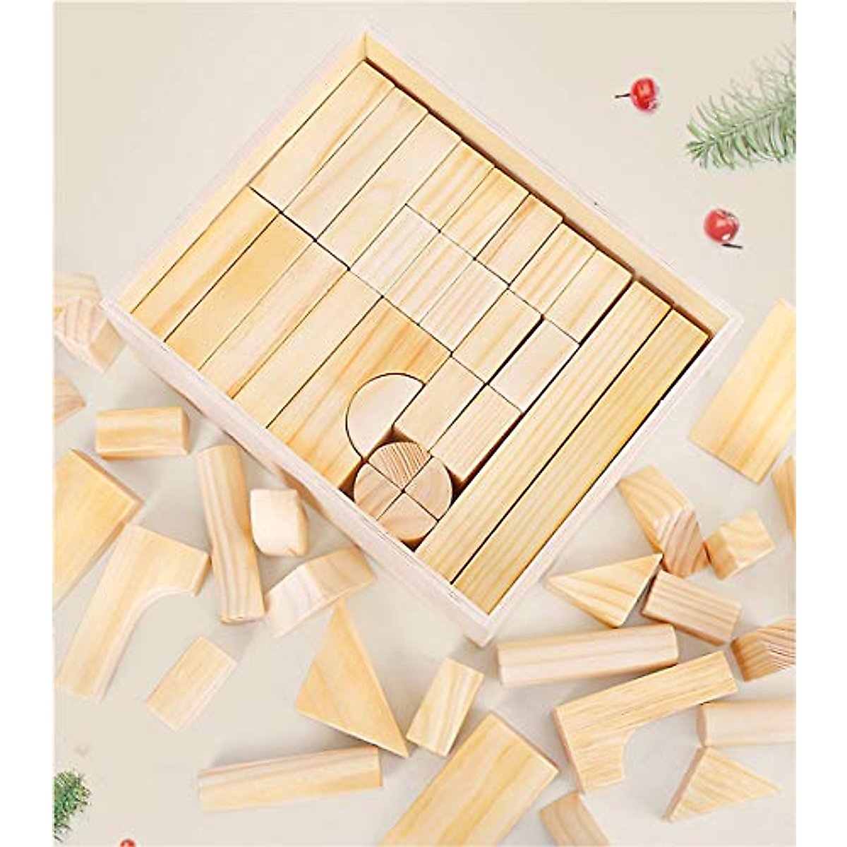 Onshine Large Wooden Blocks for Toddlers 1-3, 64 Pieces Big Wood Building Blocks Set with Wooden Storage Box, Large Toddler Blocks Building and Stacking Toys Construction Set