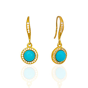 BLUEJOY “Elegance & Love” Natural Sleeping Beauty Turquoise Gemstone Dangle Earrings in 18K Gold-Plated Sterling Silver for Women