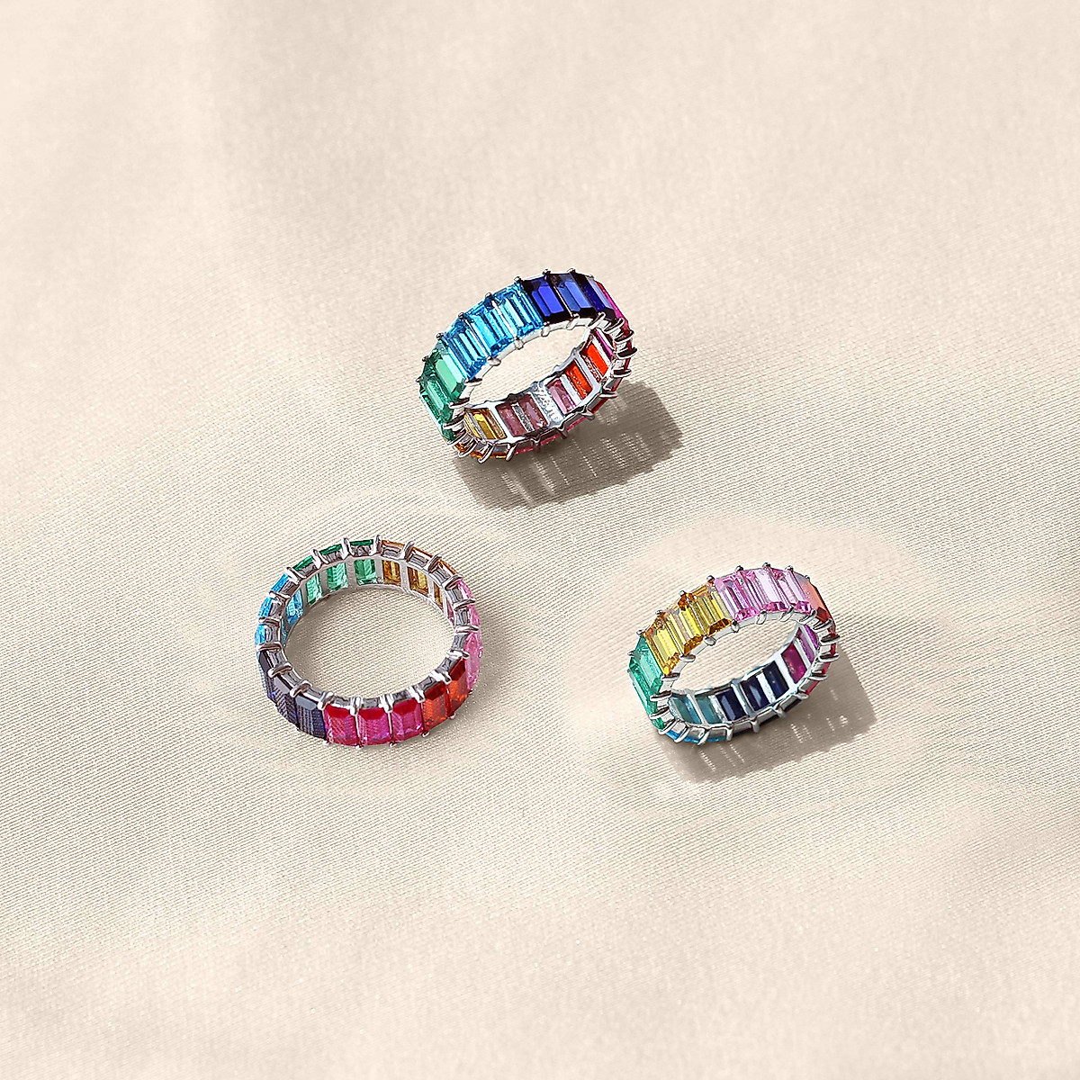 KIERA COUTURE Multicolored Princess Baguette Sterling Silver Band Ring Size 6 - Rainbow