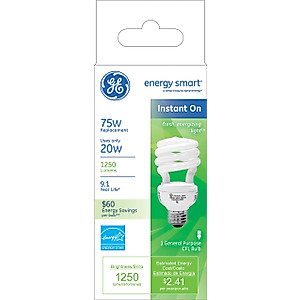 GE 74200 20-Watt Energy Smart CFL Light Bulb, 75-Watt Output