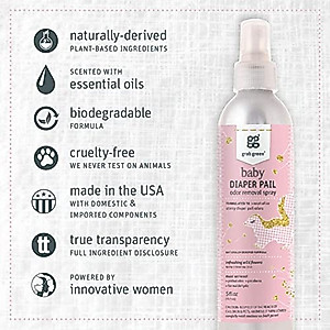 Grab Green Baby Diaper Pail Odor Removal Spray, 5 Ounce (Pack of 3), Refreshing Wild Flowers Scent, Plant and Mineral Based, Neutralizes Stinky Diaper Pail Odors