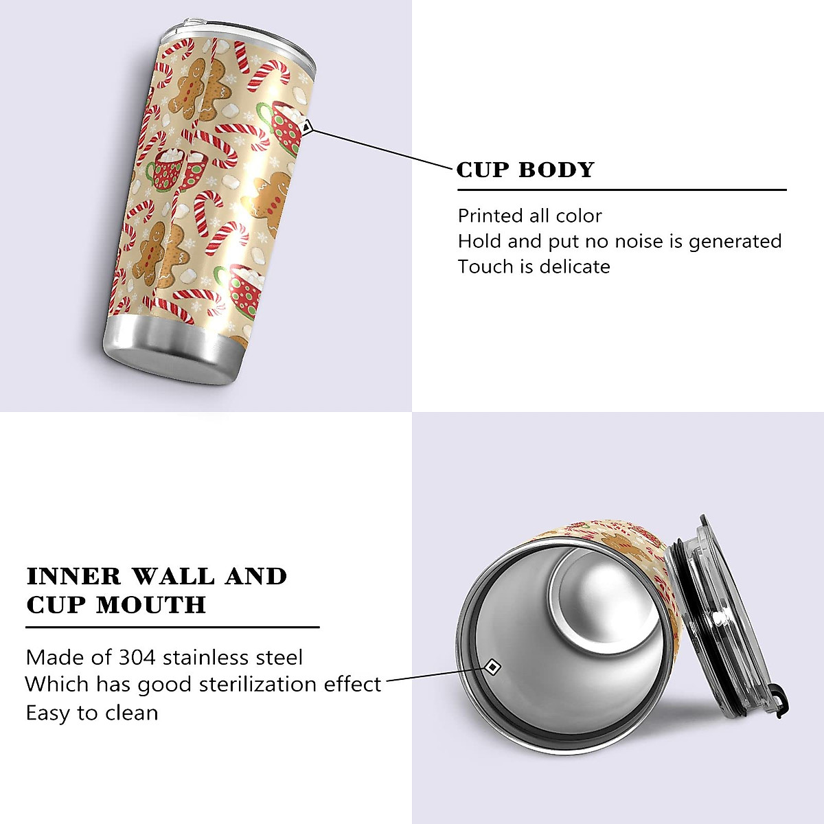 Yasala Christmas Tumbler Gingerbread Snowflake Candy Insulated Coffee Cup Beverage Container Office Travel Mug with Straw and Lid 20oz Holiday Back to School Gift