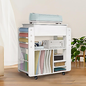 foiry Craft Organization and Storage Cart Crafting Cart Cabinet Workstation with Vinyl Roll Holder Compatible with Cricut Machine, Craft Organizer for Craft Room Home 24.3''x14.2''x29.8''
