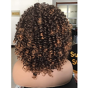 ANNIVIA Short Curly Wig for Black Women with Bangs Big Bouncy Fluffy Kinky Curly Wig Heat Resist Soft Synthetic 2Tone Ombre Darkest Brown Short Curly Afro Wig