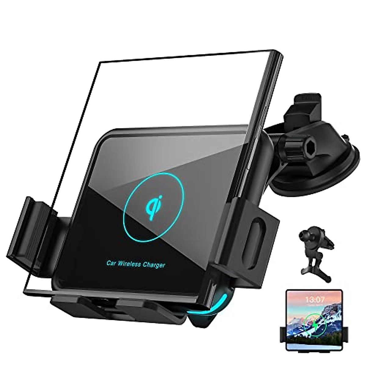 3 Coils Wireless Car Charger Mount for Galaxy Z Fold 4 Car Mount Fold 3 Car Accessories, Fast Charging Phone Mount for Car for Galaxy Z Fold 4/3/2/S22 Ultra,iPhone 14 Pro Max,Google Pixel 6 Pro