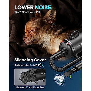 EGFKI Dog Dryer, 5.2HP/ 3800W Pet Grooming High Velocity Force Blower with 4 Nozzles, Adjustable Speed and Temperature Dog Hair Dryers for Grooming