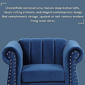 3-Piece Sofa Sets Living Room Sets with Solid Wood legs, Buttoned Tufted Backrest, Frosted Velvet Upholstered Couches Sets Including 3-Seat Sofa, Loveseat and Chair for Living Room (Blue)