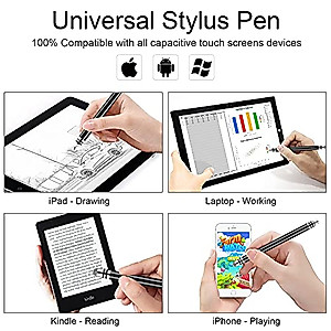 Modern Stylus Pens for Touch Screens Fine Point, 100% Stainless-Steel Fine Tip Stylus Pen, Stylist Pen for iPad, iPhone, Tablet, Laptop, Android, Samsung, Kindle with 7 Replacement Tips (Black/Blue)