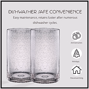 Artland 17oz Highball Tumbler, Set of 4 | Iris Seeded Design, Clear | Drinking Glass for Parties and Everyday Use - Mojito, Whiskey, Cocktail | Glassware & Kitchenware Essentials