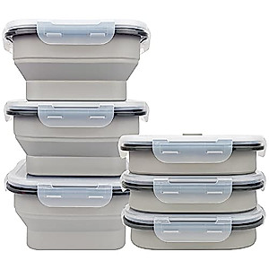 CARTINTS Large 1200ml Collapsible Bowls with Lids, Silicone Food Storage Containers, Space-Saving Meal Prep Containers For Kitchen and Outdoors Camping, Set of 3, Grey