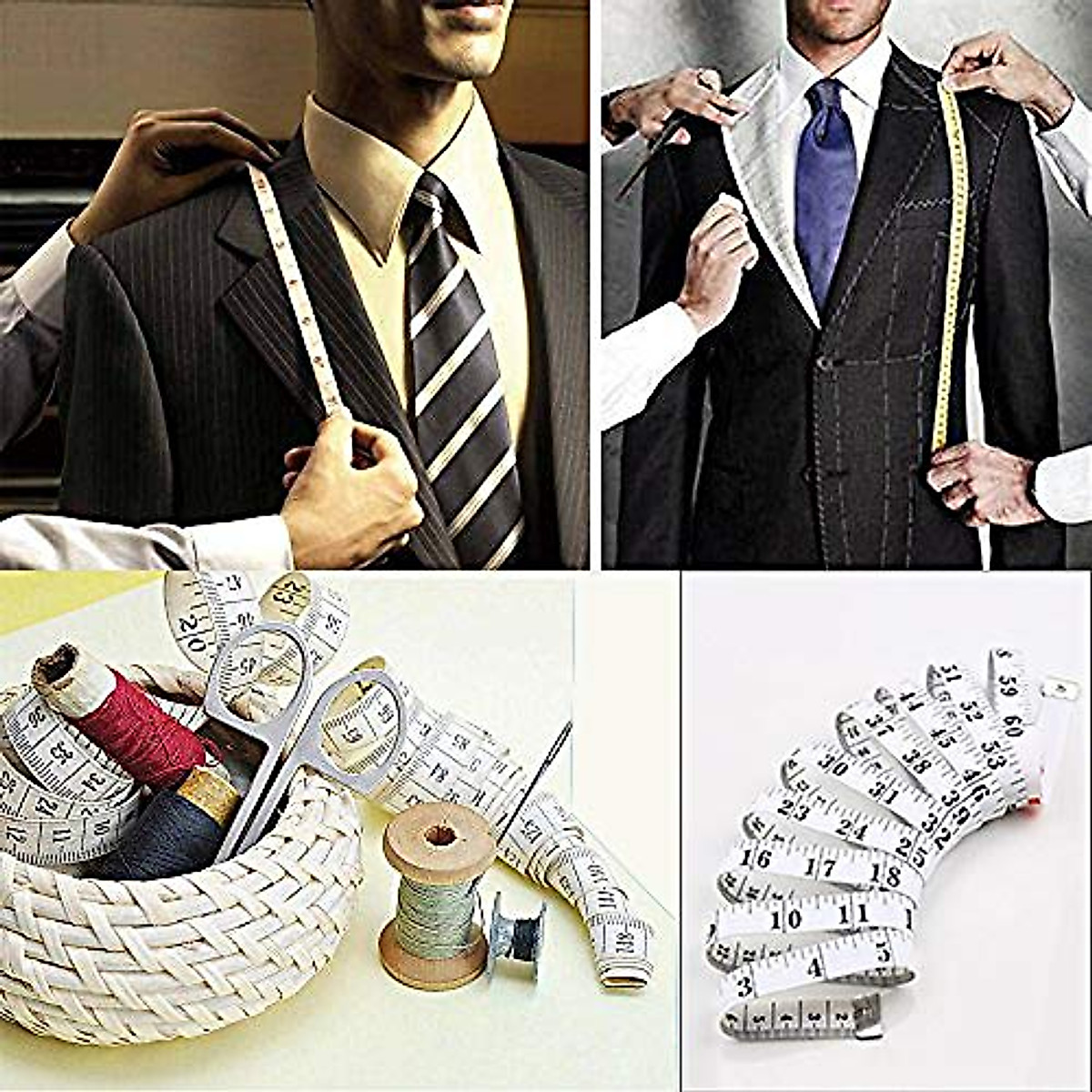 Soft Tape Measure Double Scale Body Sewing Flexible Ruler for Weight Loss Medical Body Measurement Sewing Tailor Craft Vinyl Ruler, Has Centimetre Scale on Reverse Side 60-inch（White）